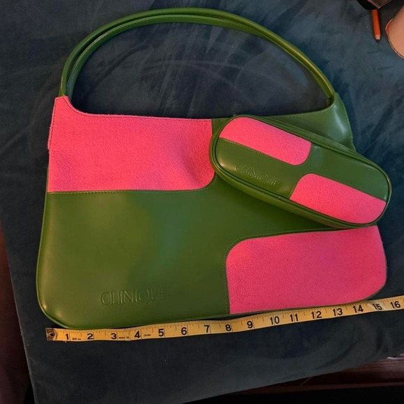 Clinique | Bags | Vintage Clinique Green Pink Gwp Tote Bag Pouch Set ...